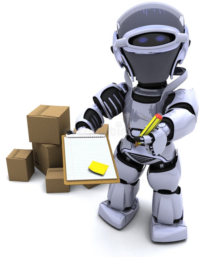 Robot with Shipping Boxes stock illustration. Illustration of package ...