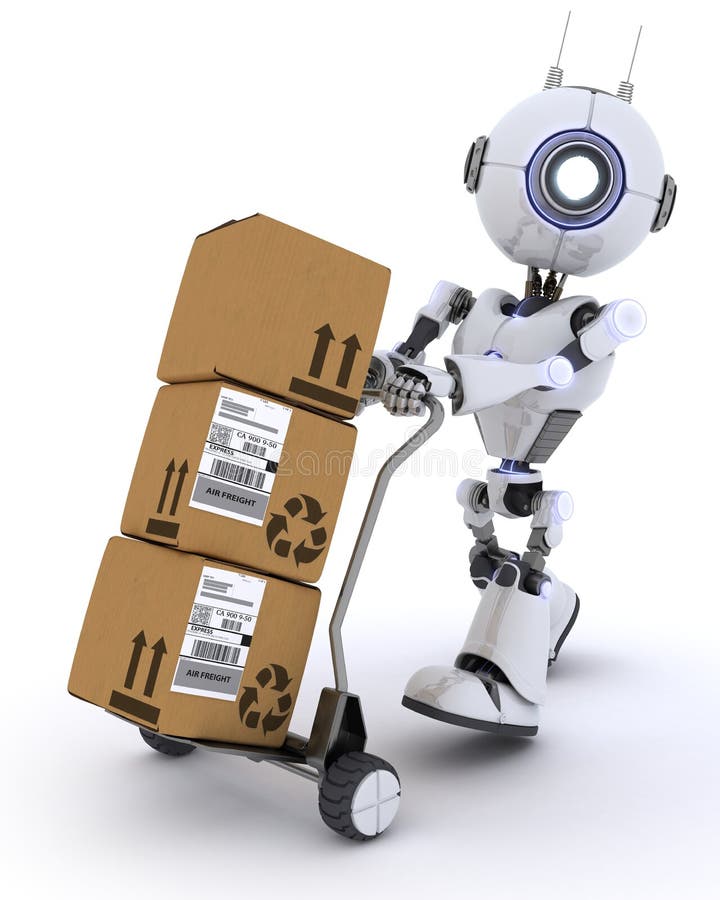 Robot with Shipping Boxes stock illustration. Illustration of package ...