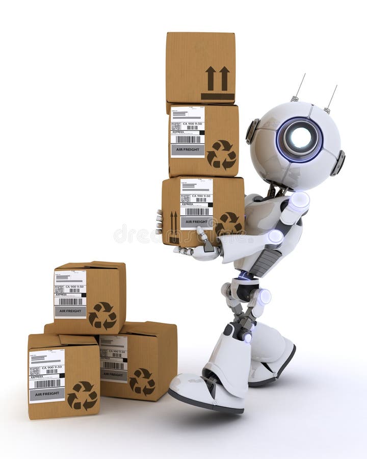 Robot with Shipping Boxes stock illustration. Illustration of package ...