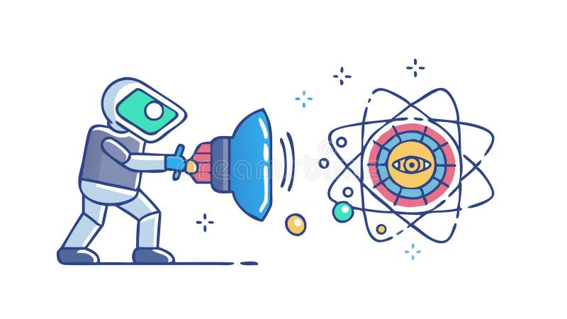 Robot Shooting Energy at Atomic Structure Vector, Vector Design ...