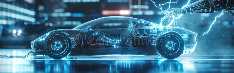 The Robot Shoots Lightning from Its Hand at the Car Stock Illustration ...