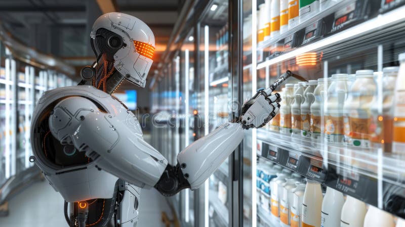 Robot Shopping in a Store. Artificial Intelligence Concept Stock Photo ...