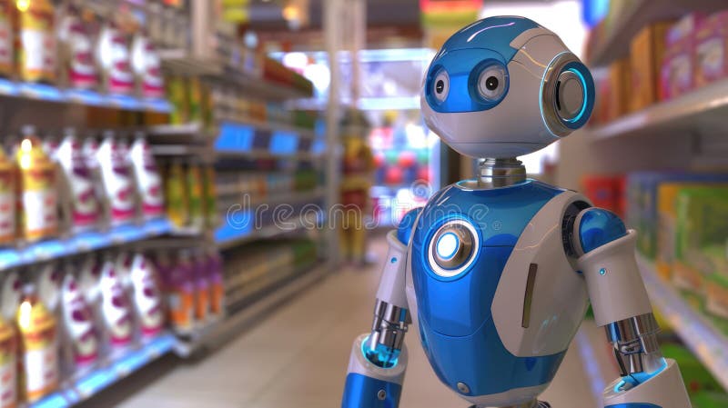 Robot Shopping in a Store. Artificial Intelligence Concept Stock Photo ...
