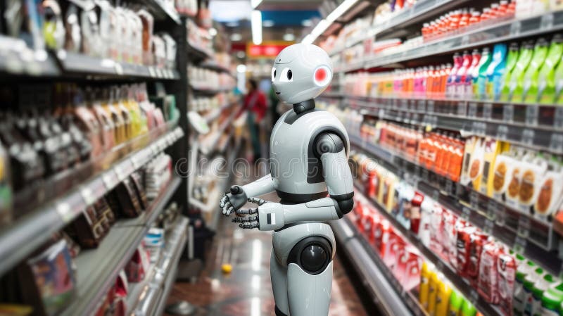 Robot Shopping in a Store. Artificial Intelligence Concept Stock Image ...
