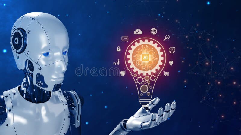 Robot Show AI Artificial Intelligence Icon with Gears in Light Bulb ...