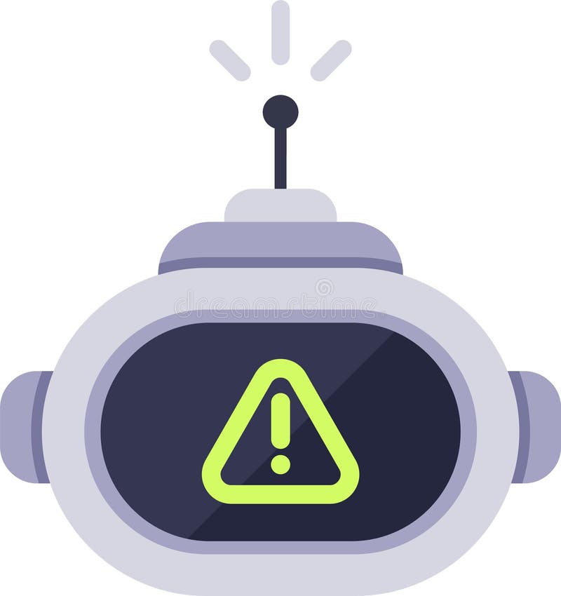 Robot Showing Warning Alert Sign on Screen and Flashing Antenna ...