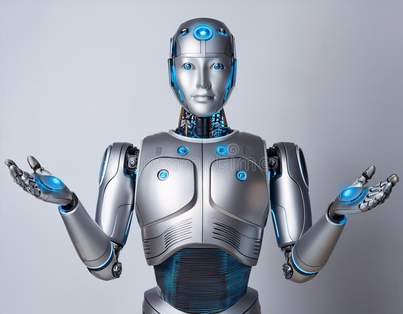 Robot Shrugging with Both Hands Stock Image - Image of concept, human ...