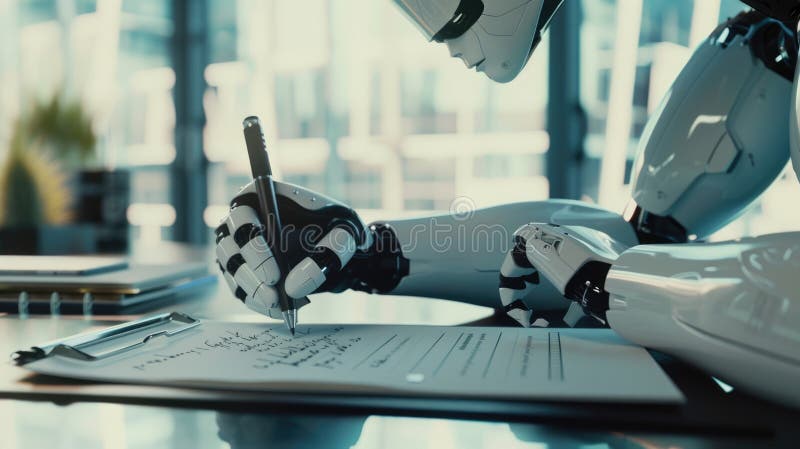 The Robot Signs Documents in the Office, Teamwork between Humans and ...
