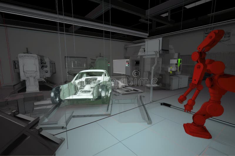 Robot Simulation With View Of Simulated Environment Visible On Screen