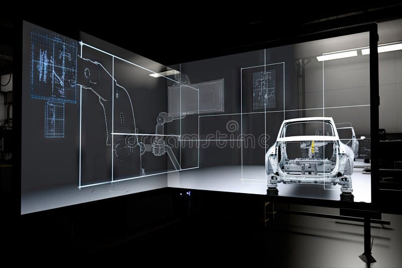 Robot Simulation With View Of Simulated Environment Visible On Screen Stock Illustration