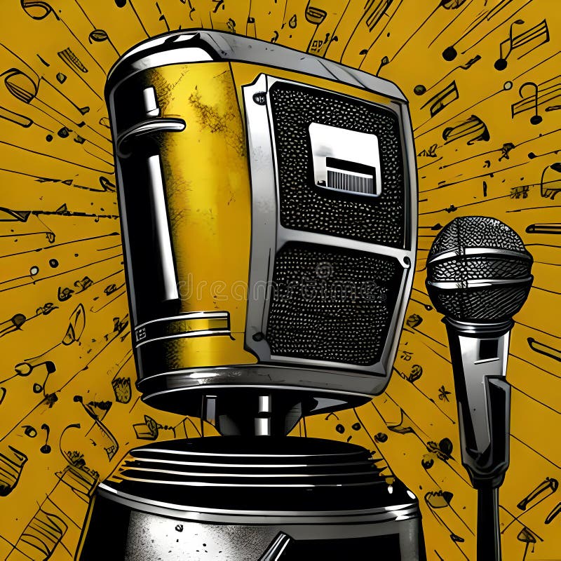 Robot Singer with Microphone Stock Illustration - Illustration of sound ...
