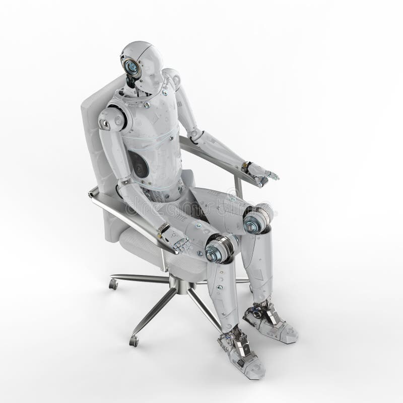 Robot sit on chair stock illustration. Illustration of rendering ...