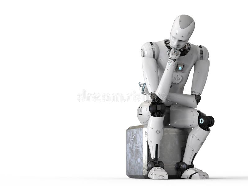 Robot Sit Down and Thinking Stock Illustration - Illustration of ...