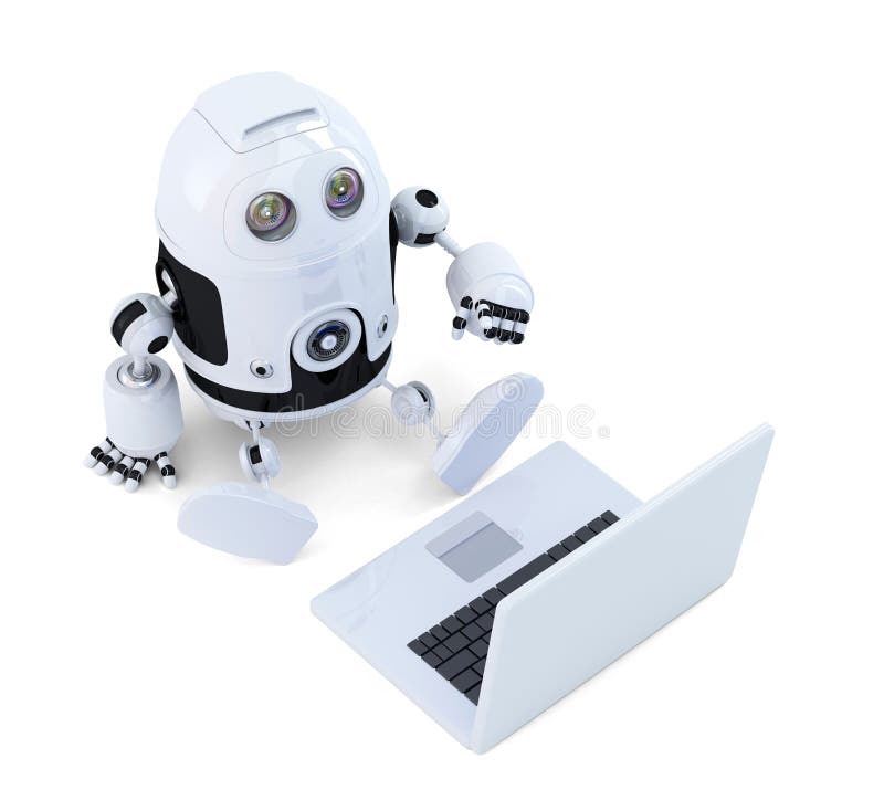 Android Robot with Headphones and Laptop. Isolated. Contains Clipping ...
