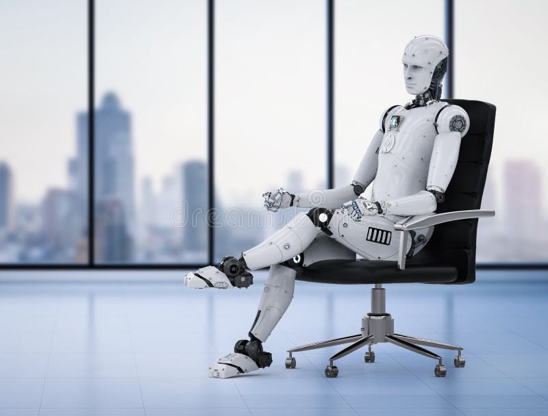Robot sit on office chair stock illustration. Illustration of legs ...