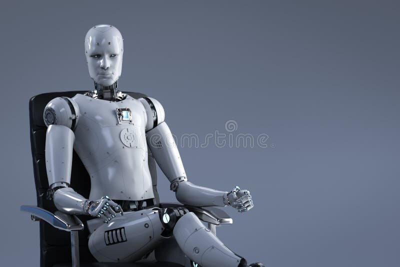 Robot sit on office chair stock illustration. Illustration of ...