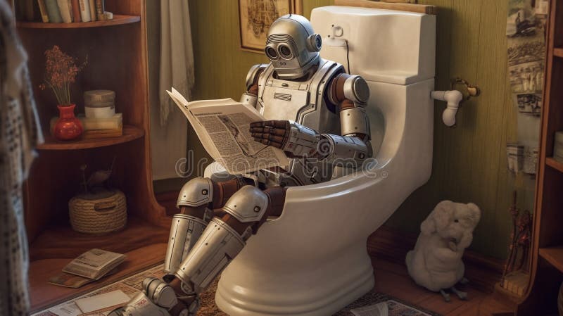 Robot Sit Toilet and Read a Book, Generative Ai Stock Illustration ...