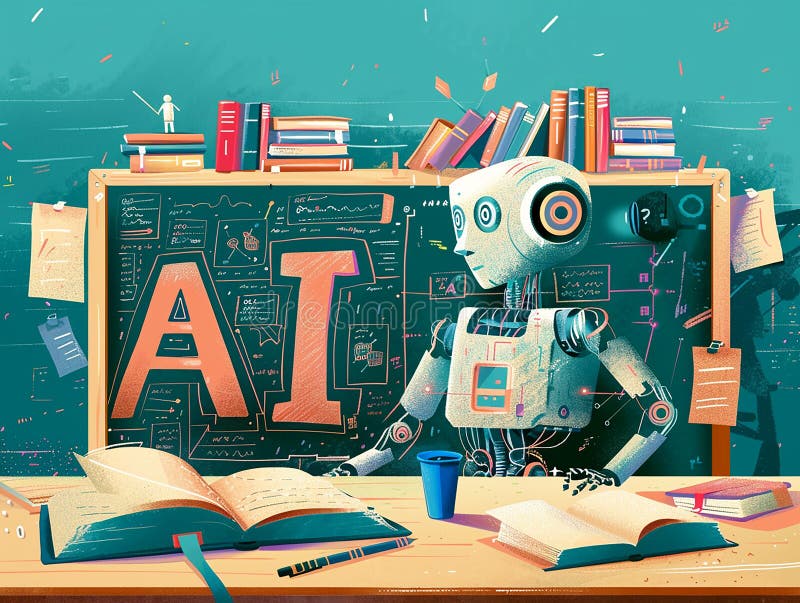Ai Robot Studying in Classroom Stock Illustration - Illustration of ...