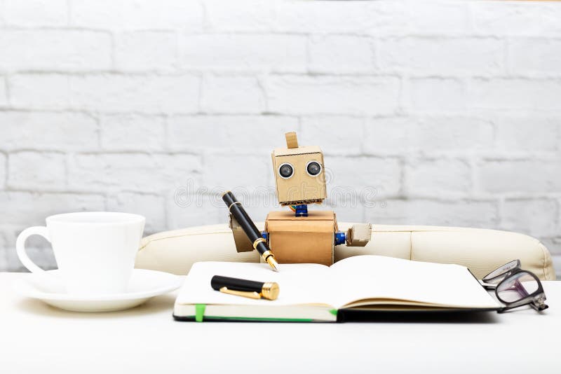 Robot Writing Notes at a Futuristic Desk Stock Photo - Image of ...