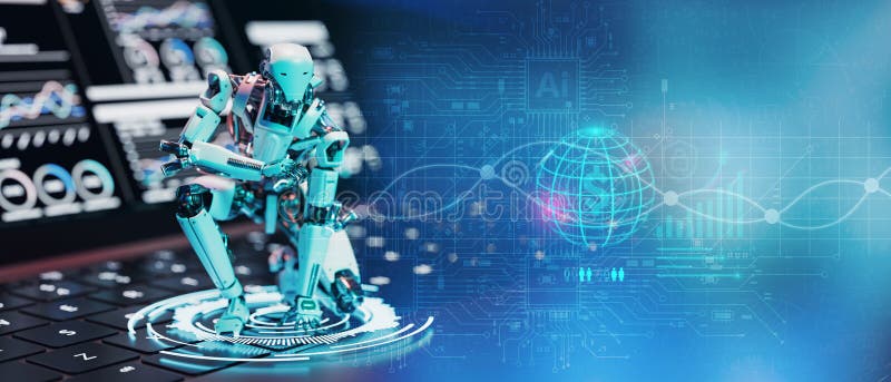 A Robot Sits and Thinks on a Keyboard. Take Care of the System Stock ...