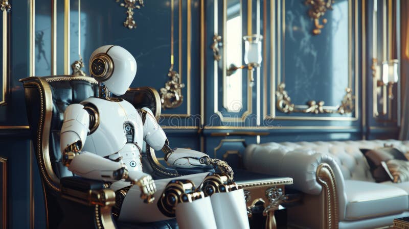 Robot Sitting in Chair in Living Room Stock Photo - Image of living ...