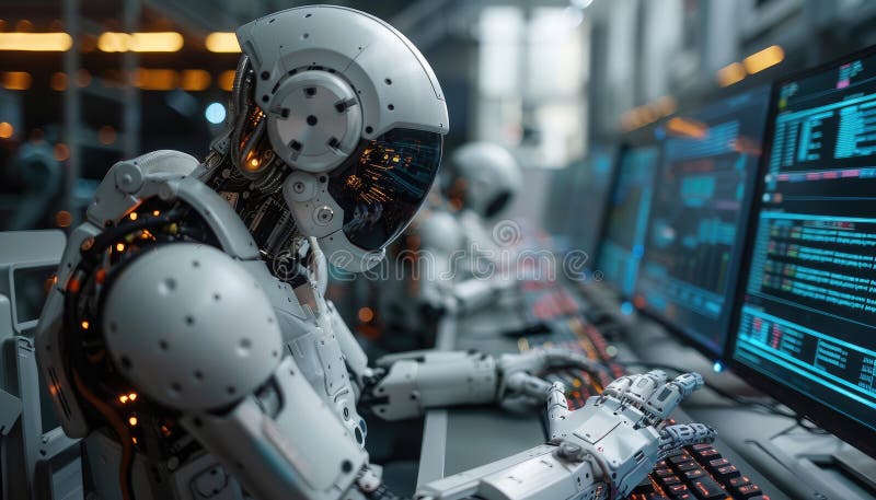 A Robot is Sitting at a Computer Desk with a Keyboard and a Mouse by AI ...