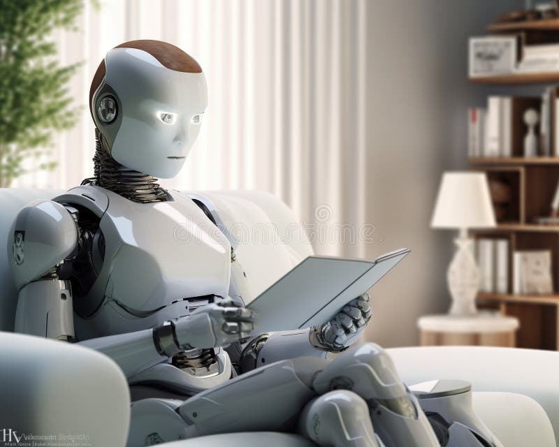 Robot is Sitting on a Couch Reading a Book. Stock Illustration ... Robot is Sitting on a Couch Reading a Book. Stock Illustration ...