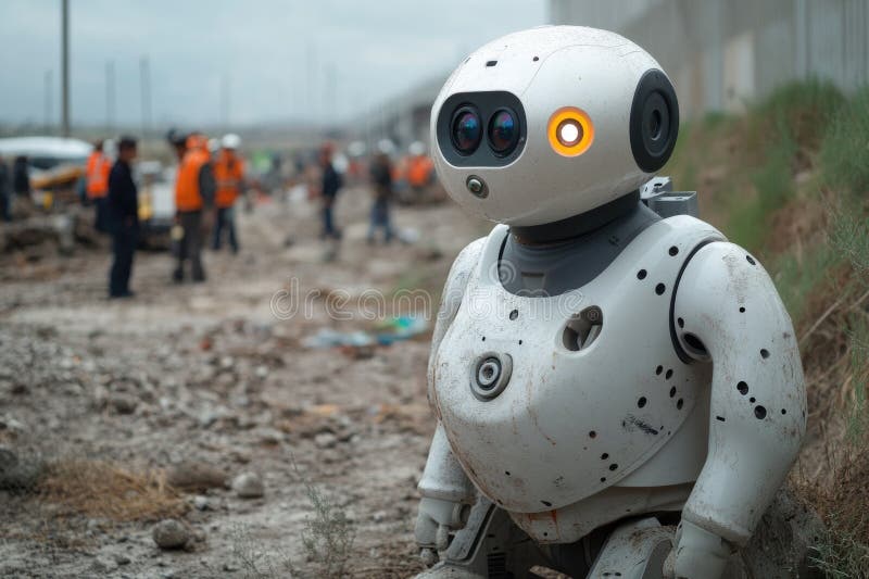 A Robot Sitting in the Dirt, Possibly Broken or Abandoned Stock Photo ...