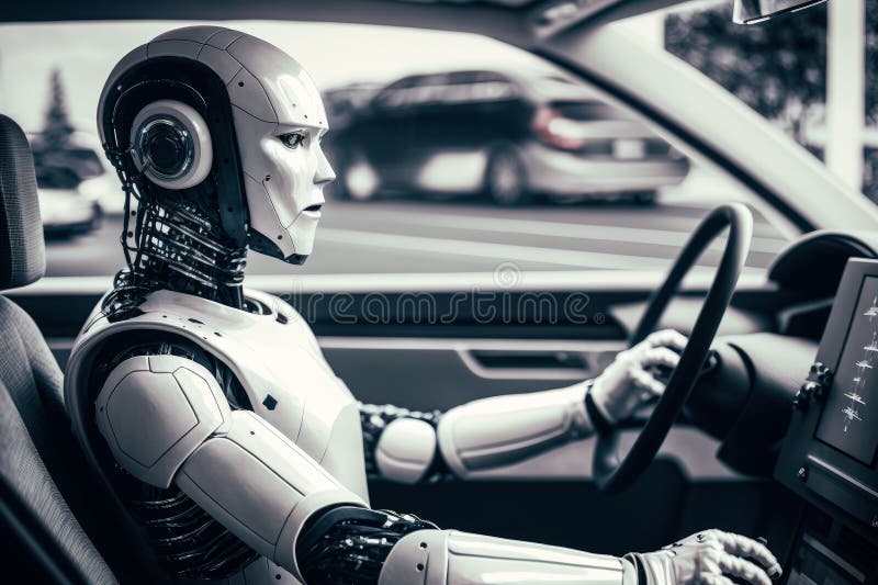 Robot Sitting in the Driver Seat of Car. Generative AI Stock ...