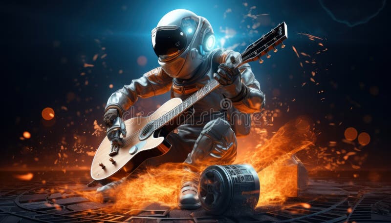 Robot Sitting on Earth and Playing a Guitar Stock Illustration ...