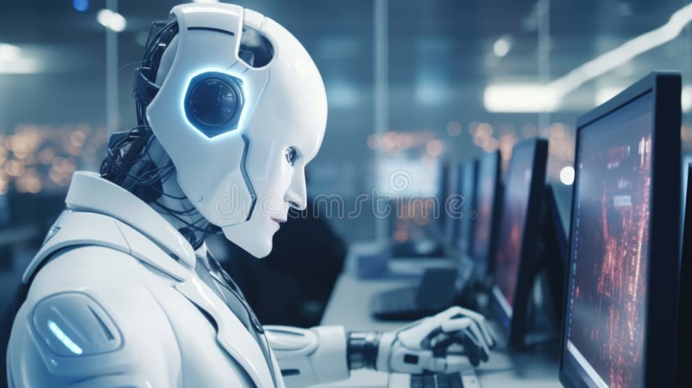A Robot Sitting in Front of a Computer, Ready for Work. Ideal for ...