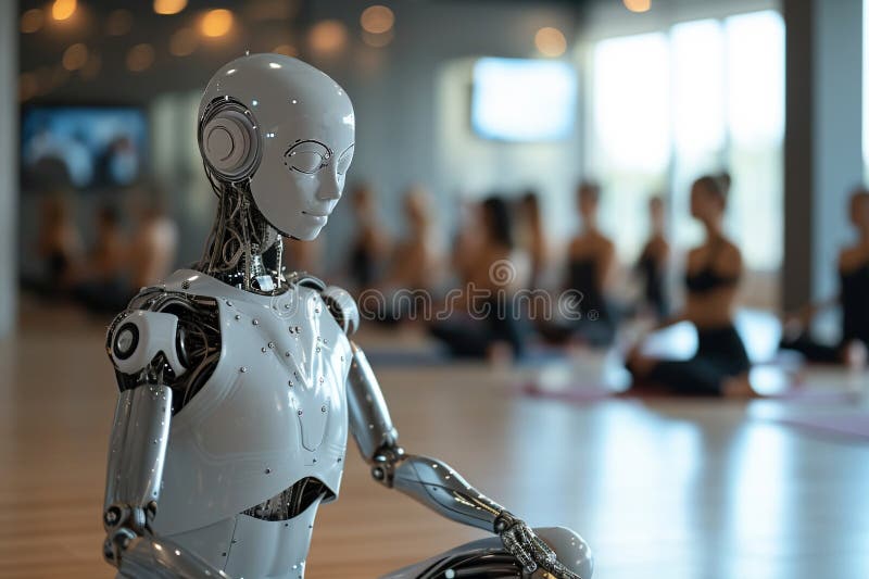 The Robot Sitting, Meditating, Modern Yoga Studio, Blurred Yoga Studio ...