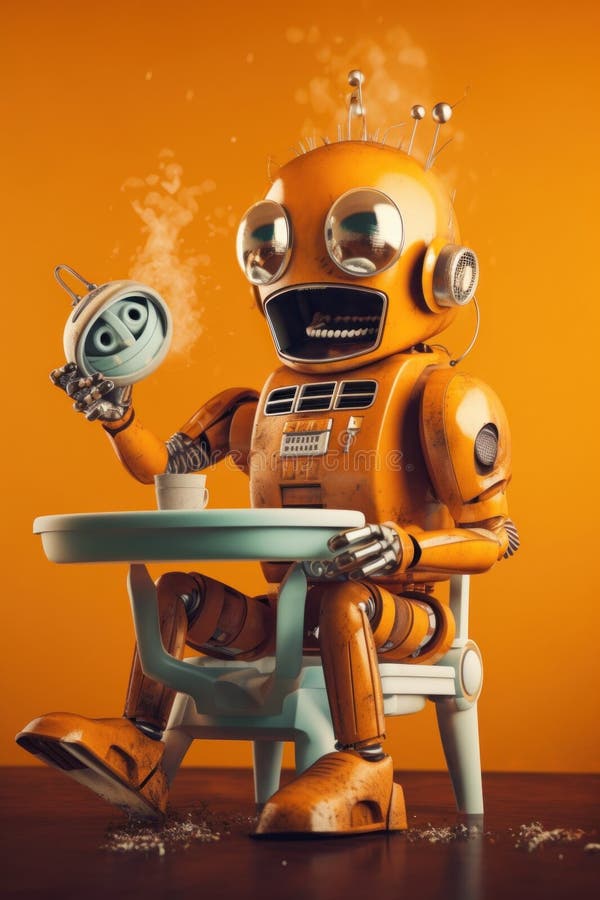 A Robot Sitting at a Table with a Cup of Coffee. Generative AI Image ...