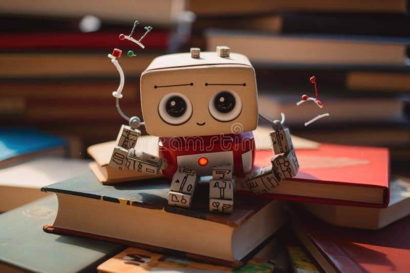 A Robot Sitting on Top of a Pile of Books. Generative AI Image. Stock ...