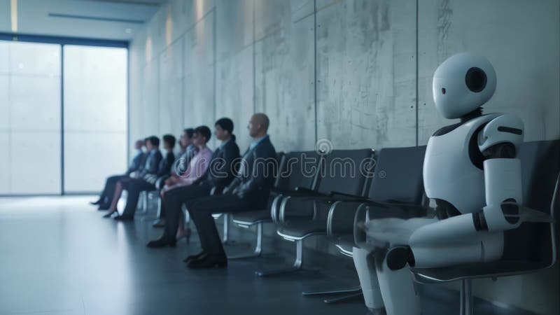 Robot Sitting in a Waiting Room Alongside Humans in a Modern Office ...