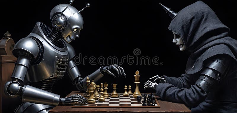 A Robot and a Skeleton are Playing Chess Together Stock Illustration ...