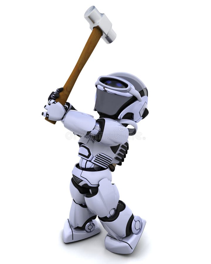Robot with hammer stock illustration. Illustration of modern - 16506664