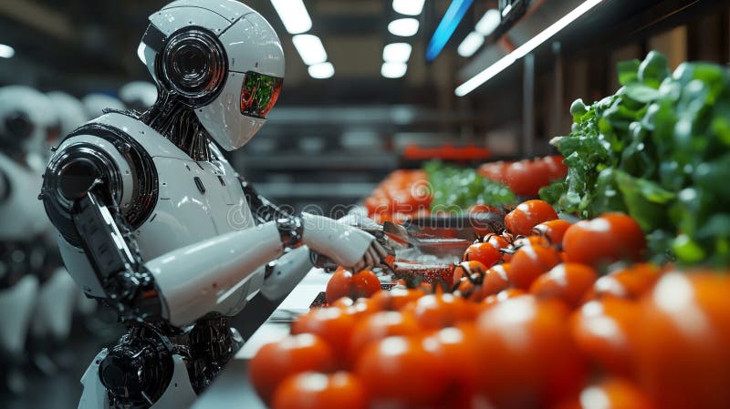 Robotic Assistant Sorting Fresh Vegetables in a Futuristic Grocery ...