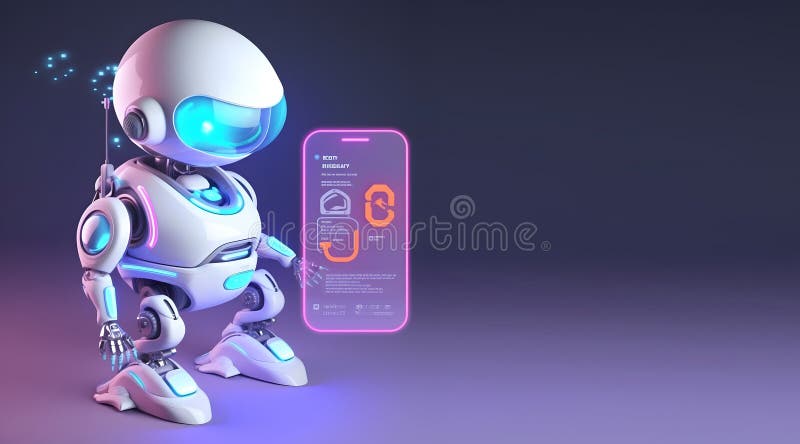 Robot beside Smartphone Screen. Concept of Chatbot or Ai Assistant. AI ...