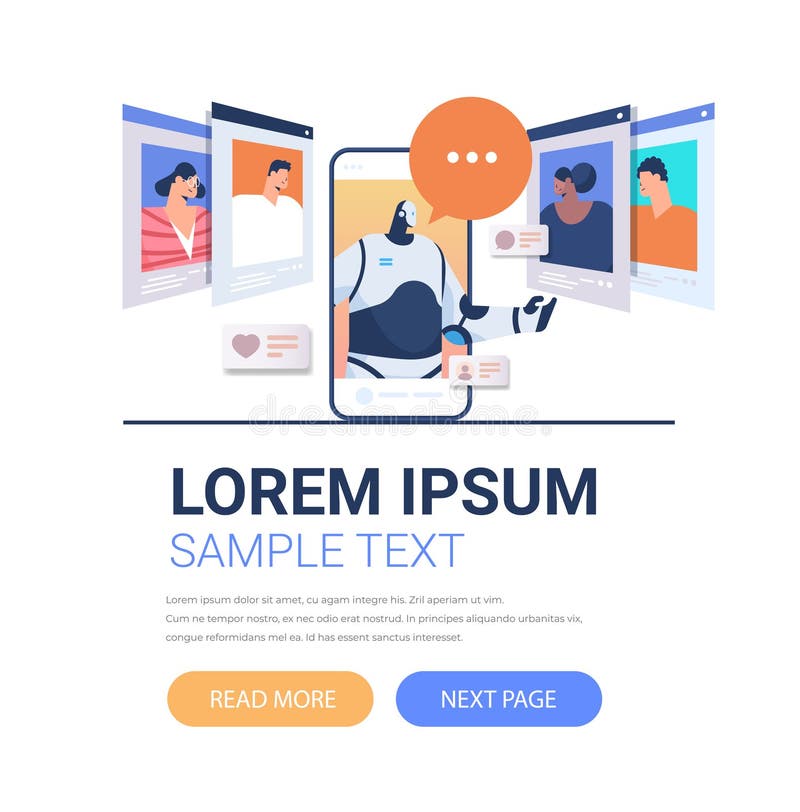 Robot on Smartphone Screen Discussing with Mix Race People during Video ...