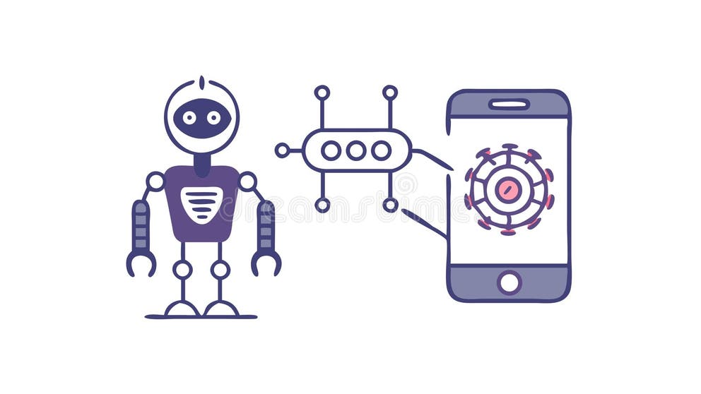 Robot and Smartphone Settings Icon for AI Setup. Vector Design ...