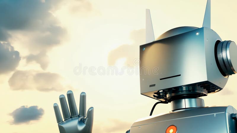 A Robot with a Smile on Its Face is Waving at the Camera Stock Video ...