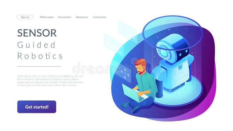 Robot Software Isometric3D Landing Page. Stock Vector - Illustration of ...