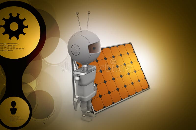 Robot with solar panel stock illustration. Illustration of futuristic ...