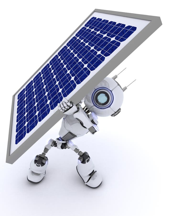 Robot with solar panel stock illustration. Illustration of futuristic ...