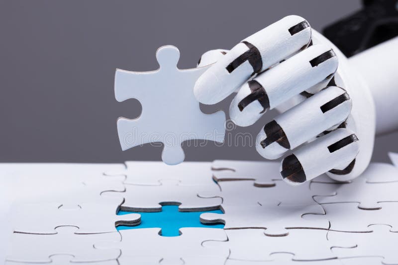 Robot Solving Jigsaw Puzzle Stock Photo - Image of future, connect ...