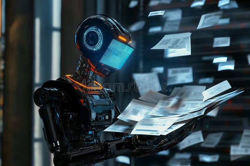 Robot Sorting and Analyzing Documents Stock Illustration - Illustration of processing, computer ...