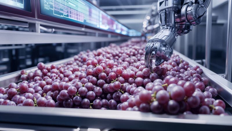 Robotic Arm Sorting Grapes in High-Tech Facility, Generative Ai Stock ...
