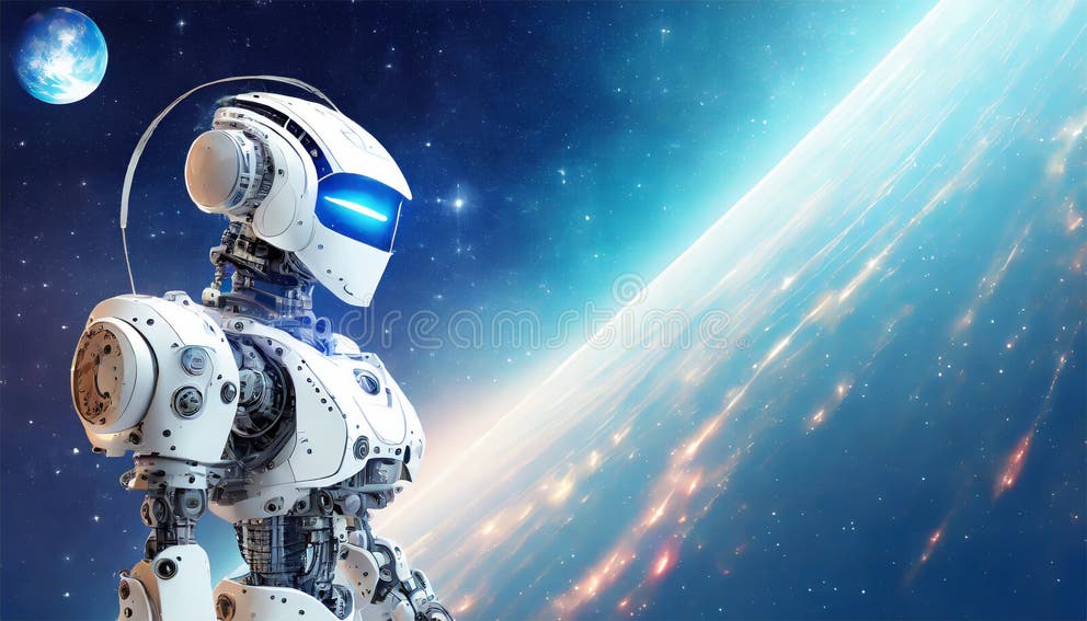Robot in Space with Planets. AI Generated Stock Illustration ...