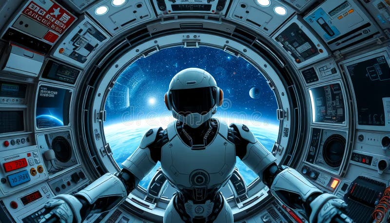 Robot is in a Space Shuttle Stock Image - Image of fantasy, universe ...